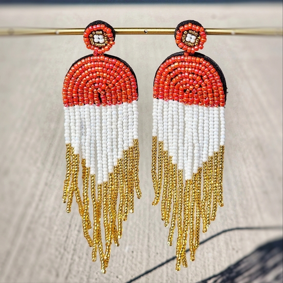 Boheme | Jewelry | Iridescent Chandelier Earrings Rice Beads Pink ...